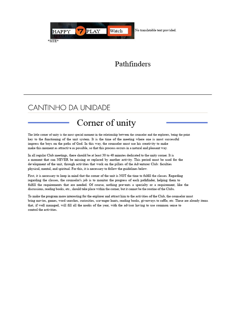 Unity Corner Activities for Pathfinders | PDF