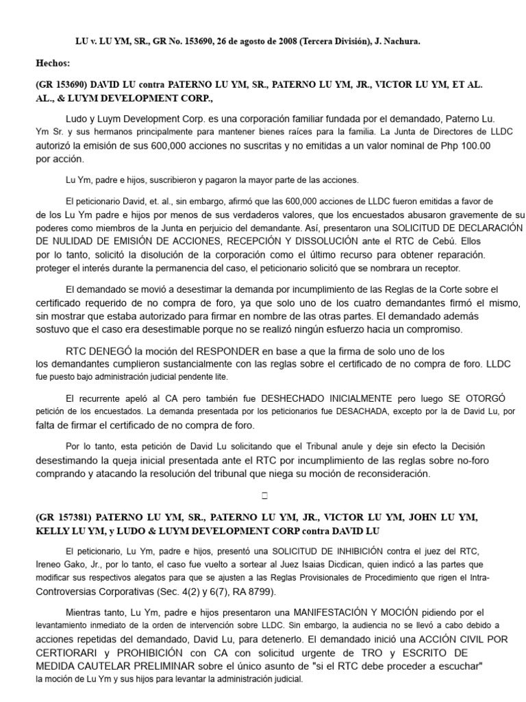 Análisis de Caso: Lu v. Lu Ym y LLDC | PDF | Apelación | Jurisdicción