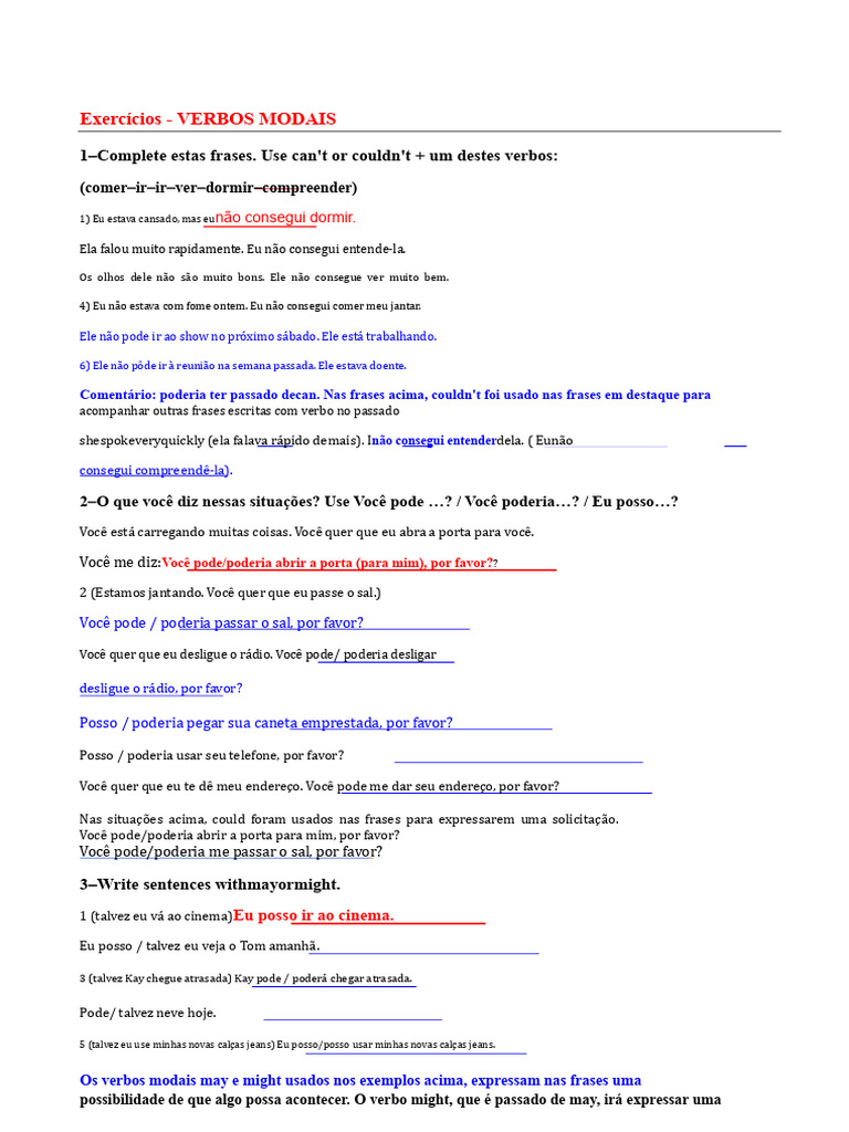 Exercícios Práticos de Verbos Modais | PDF | Dinheiro