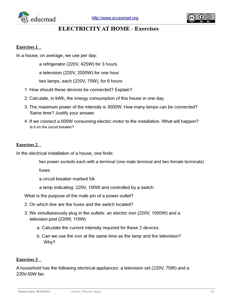 Electrical Installation at Home - Exercises | PDF | Mains Electricity ...