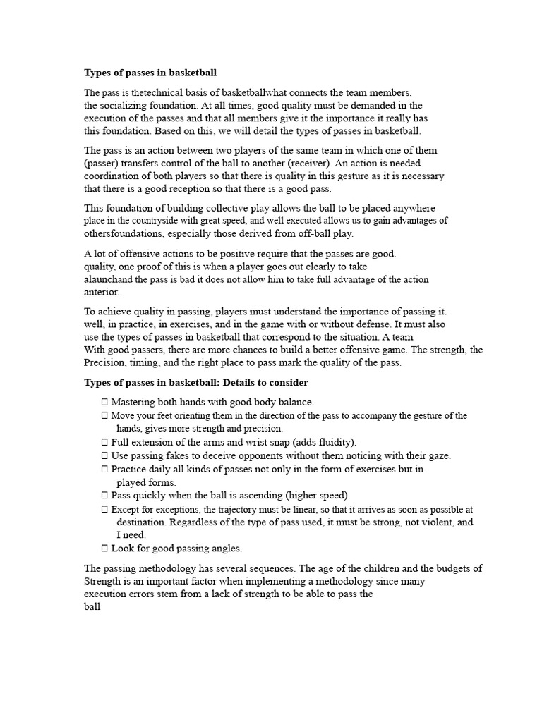 Types of Basketball Passes Explained | PDF