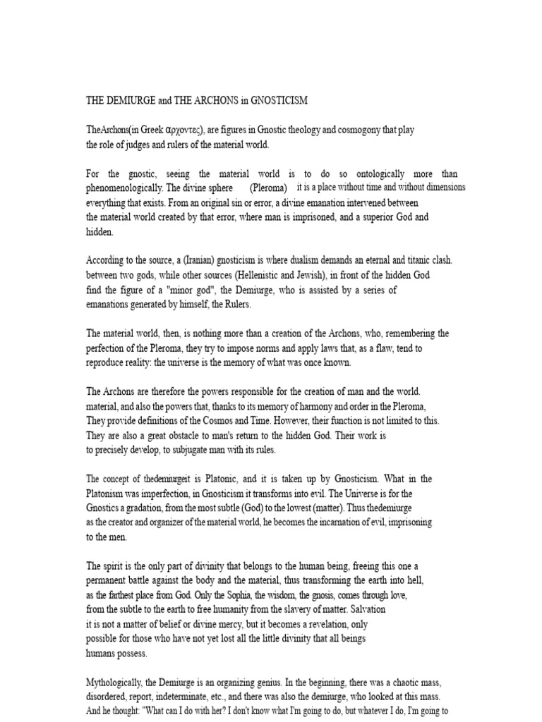 Gnostic Views on Demiurge and Archons | PDF | Gnosticism | Gnosis