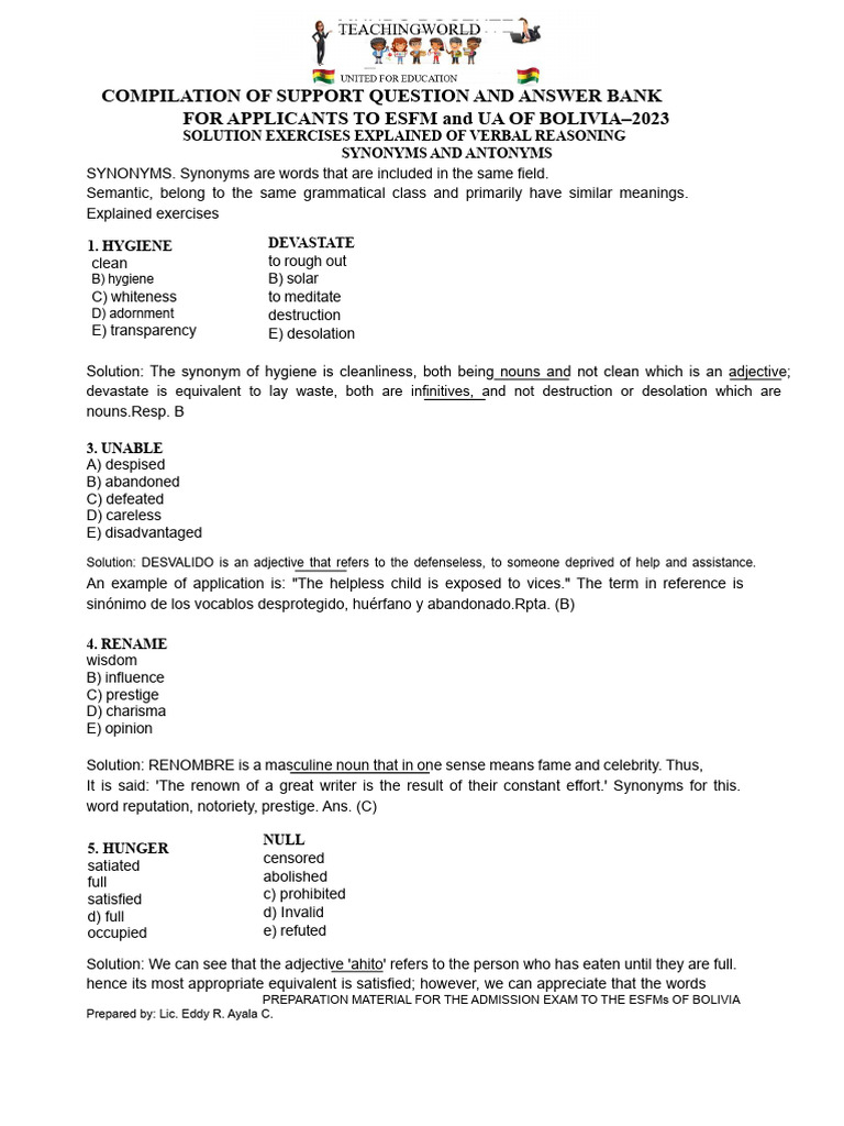 Verbal Reasoning: Synonyms & Antonyms Guide | PDF | Word | Semantics