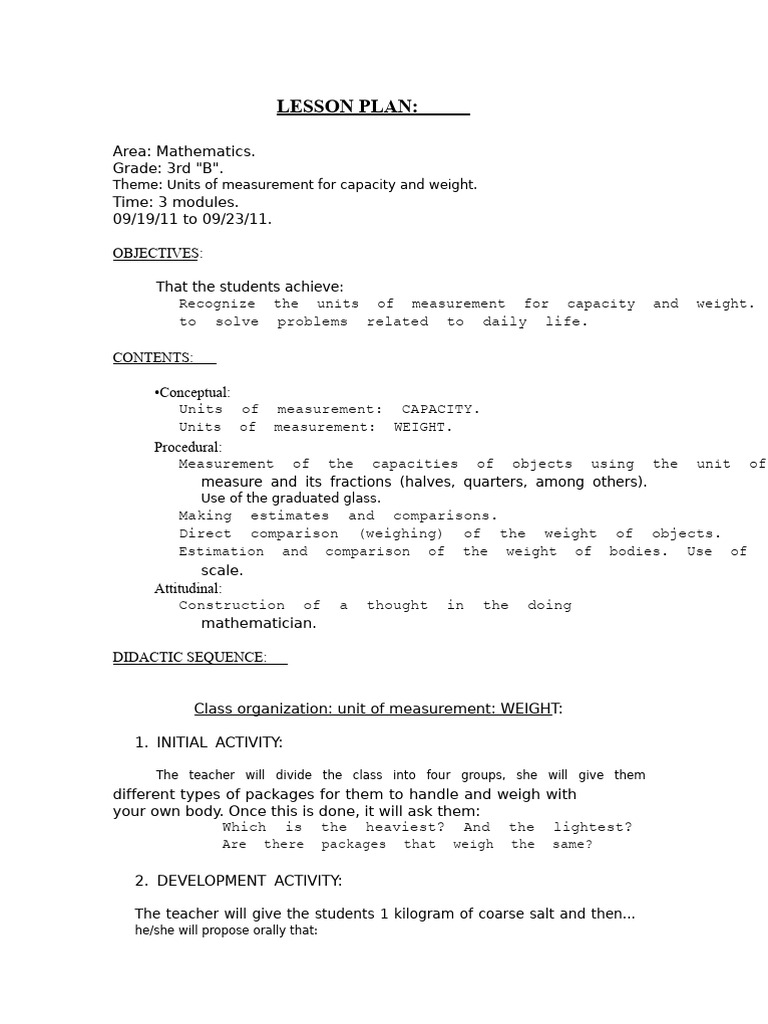 3rd Grade Math Lesson on Measurement | PDF | Weight | Kilogram