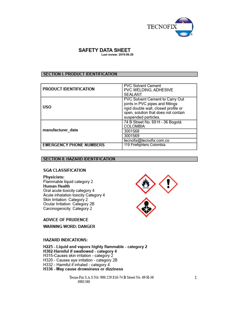 Safety Data Sheet - PVC Solvent Cement | PDF | Solvent | Toxicity
