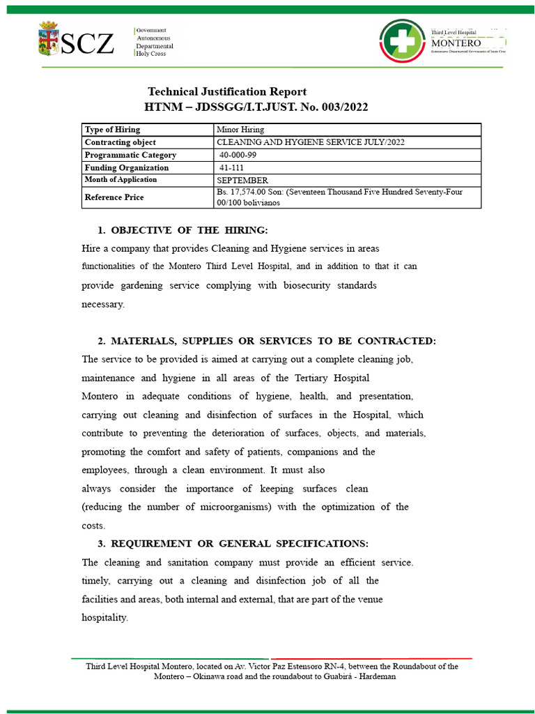 Justification Report 003-2022 | PDF | Hygiene | Disinfectant