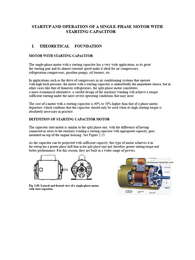 Starting and Operation of A Single Phase Motor With Start Capacitor ...