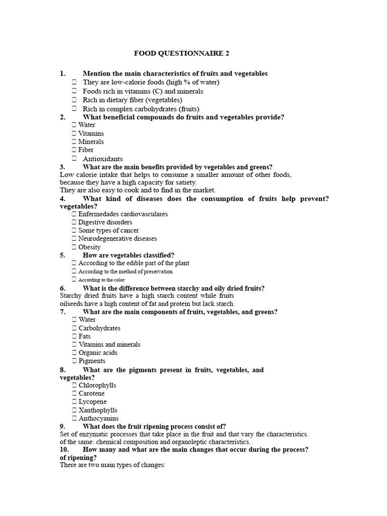 Benefits and Characteristics of Fruits and Vegetables | PDF | Foods ...