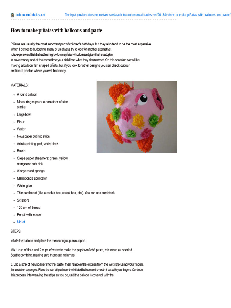 How To Make Piñatas With Balloons and Flour Paste | PDF | Balloon