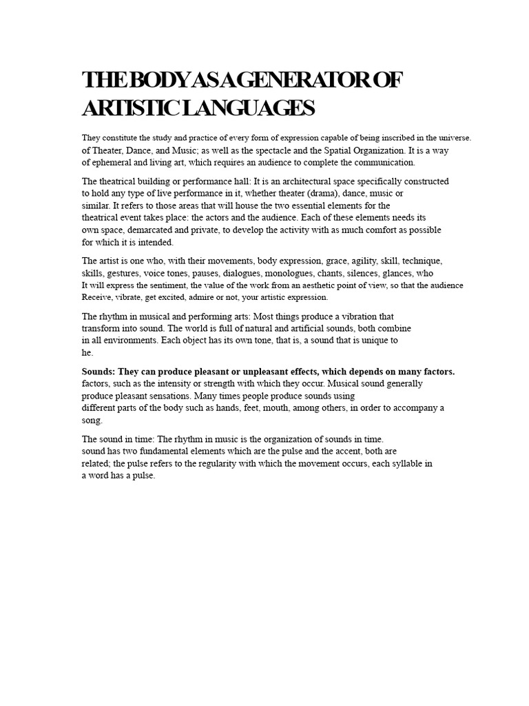 The Body As A Generator of Artistic Languages | PDF