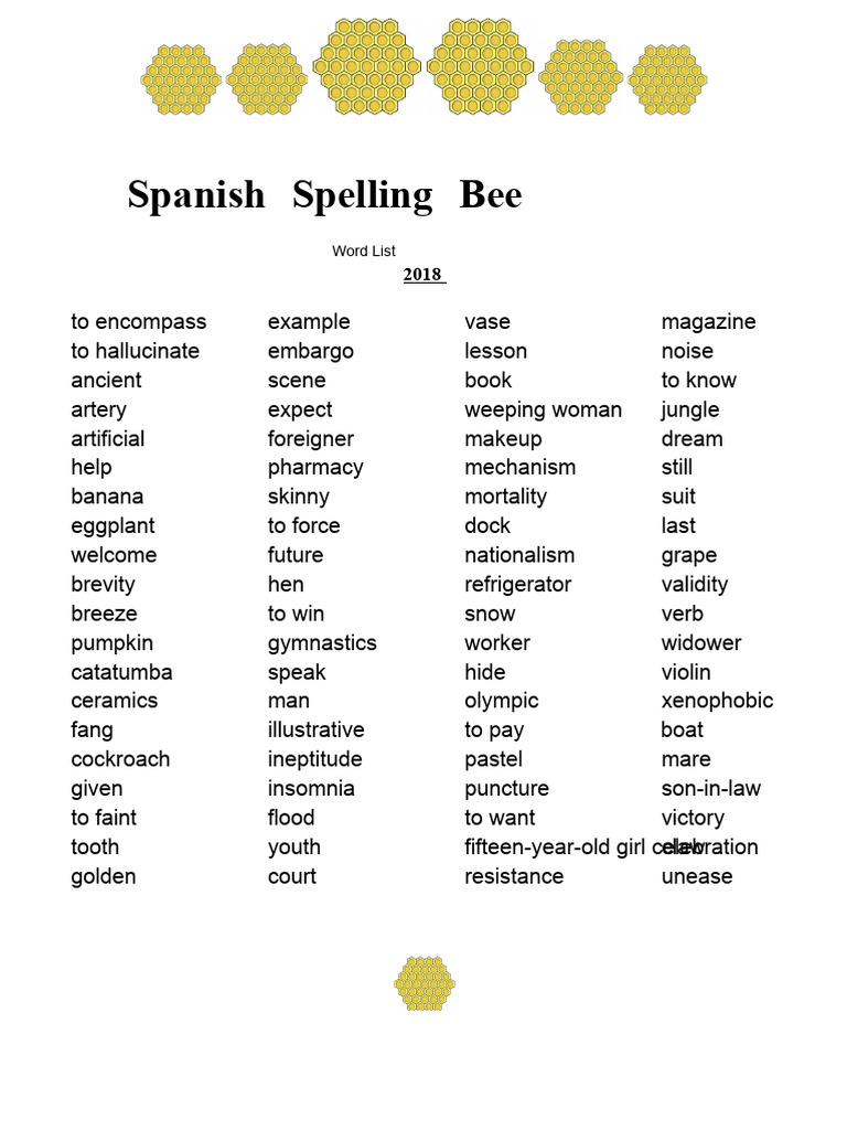 2018 Spanish Spelling Bee Word List | PDF