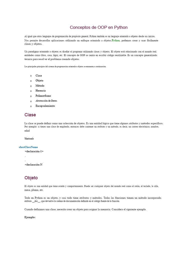 Python OOP | PDF | Objeto (informática) | Python (lenguaje de programación)