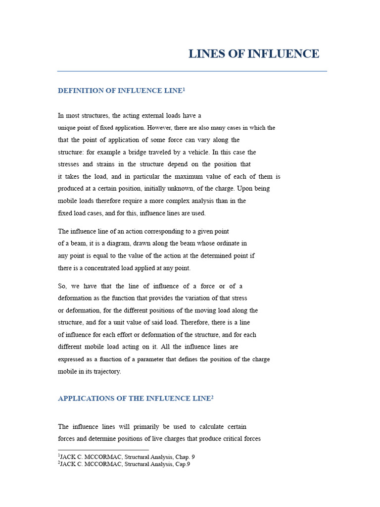 Lines of Influence - Theory | PDF | Bending | Deformation (Engineering)
