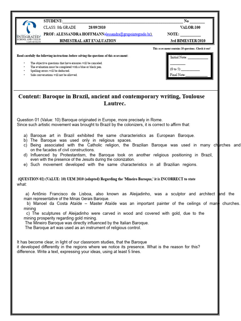 Baroque Questions | PDF | The Arts