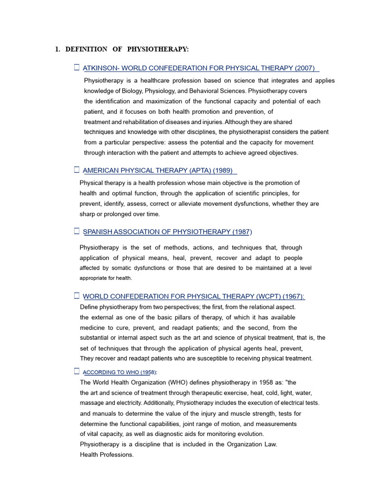 Definition of Physiotherapy Explained | PDF | Physical Therapy ...