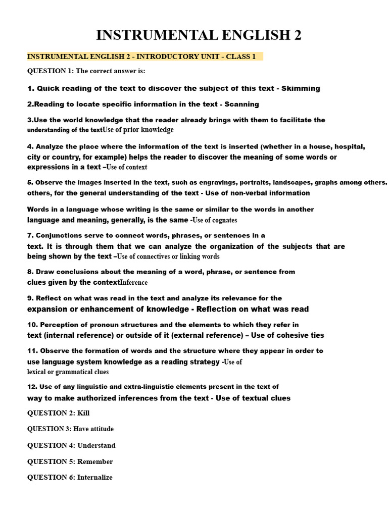 Instrumental English 2: Reading Strategies | PDF | Hybrid Vehicle ...