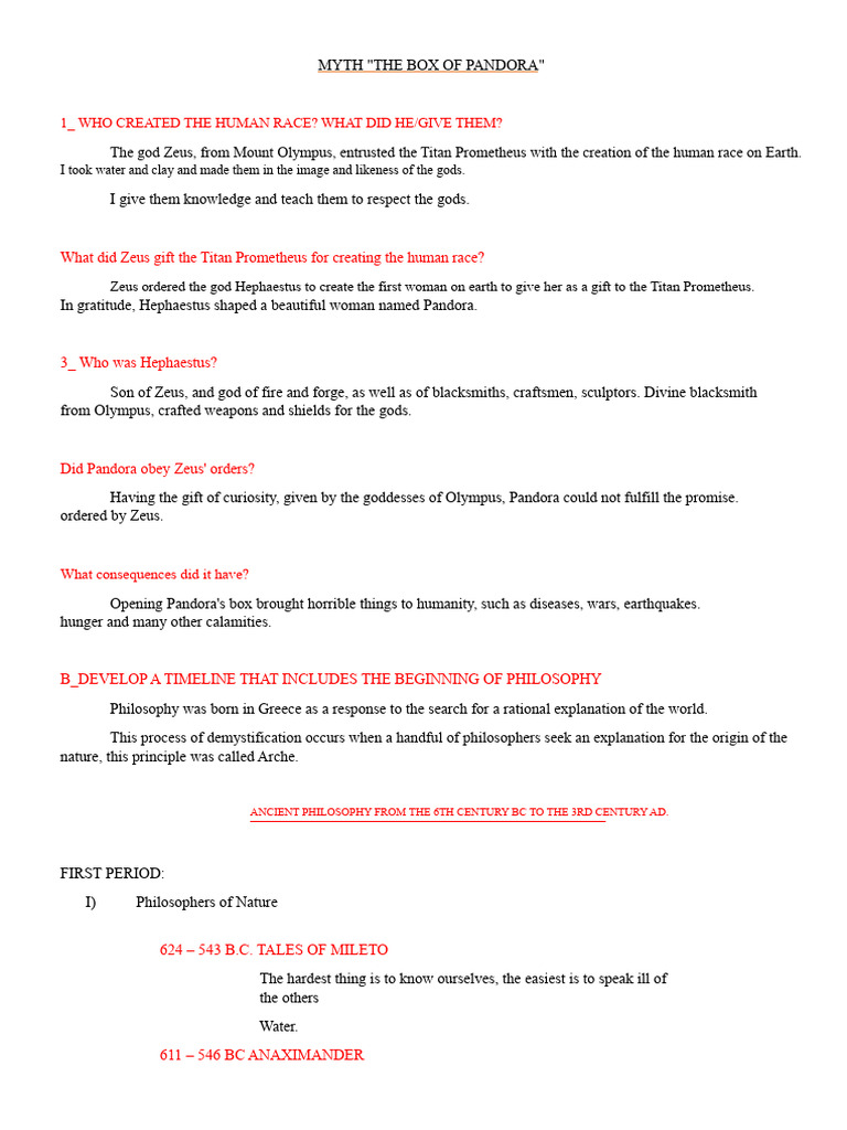 Pandora's Box and Philosophy Timeline | PDF | Prometheus | Zeus
