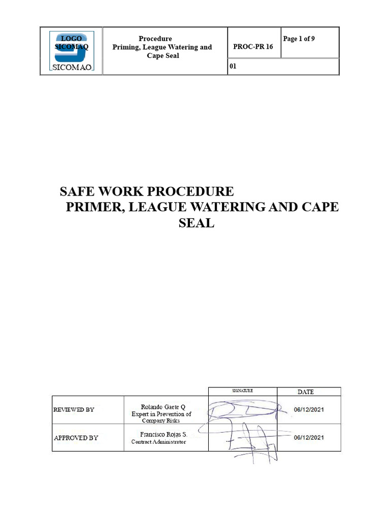 Priming and Cape Seal Safety Procedure | PDF | Ultraviolet | Risk