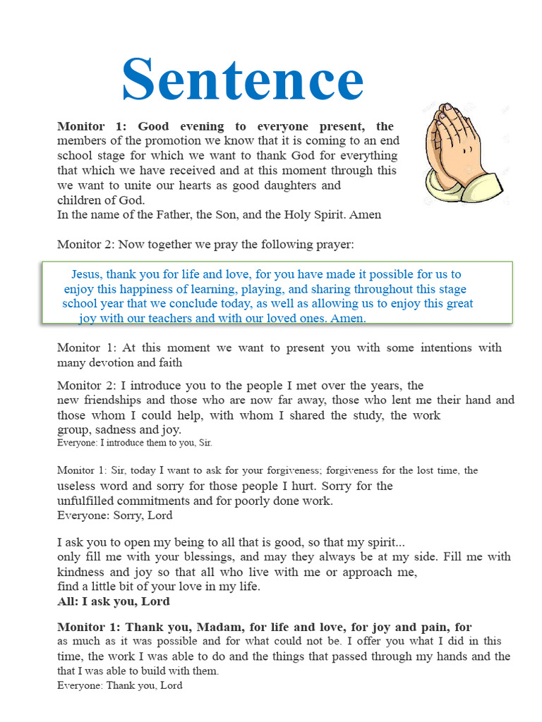 Sentence For Promotion Ceremony | PDF | Prayer | God In Christianity