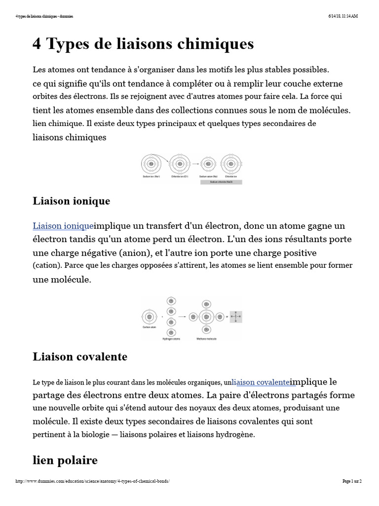 Types de liaisons chimiques expliqués | PDF | Liaison chimique ...