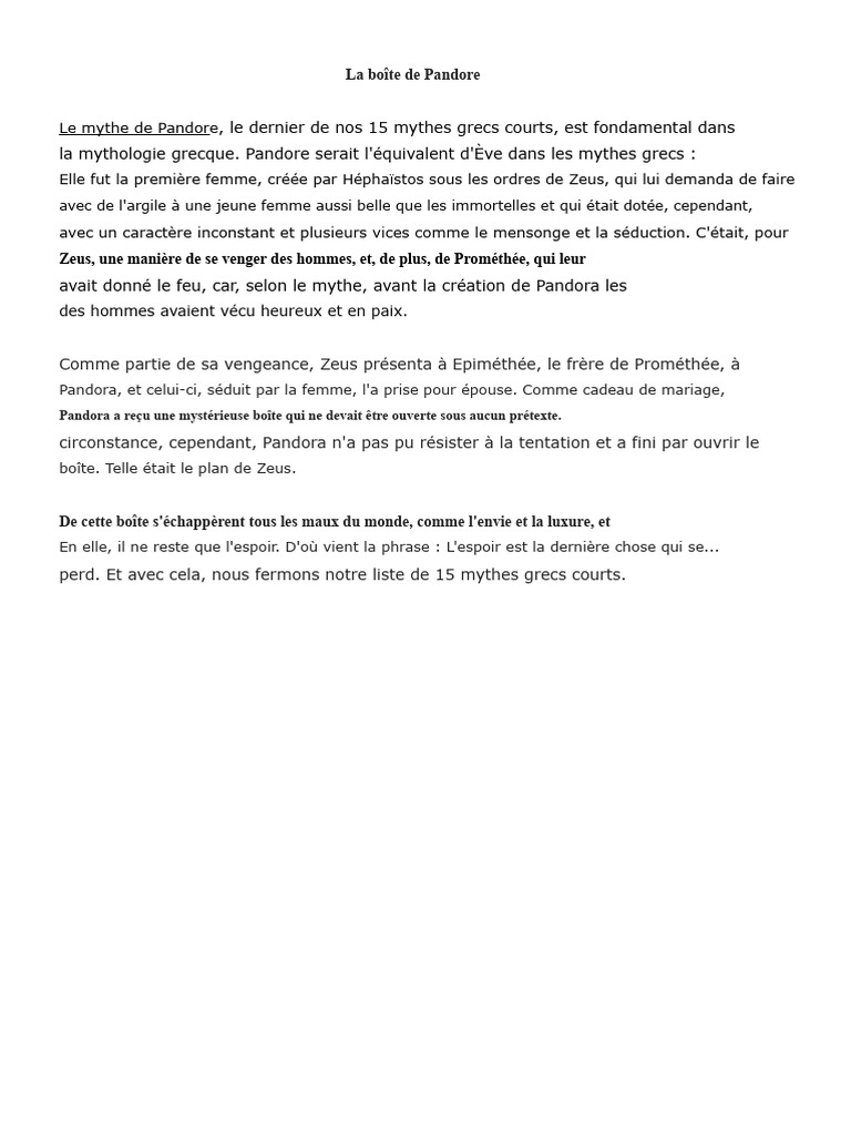 La Boîte de Pandore et ses Maux | PDF