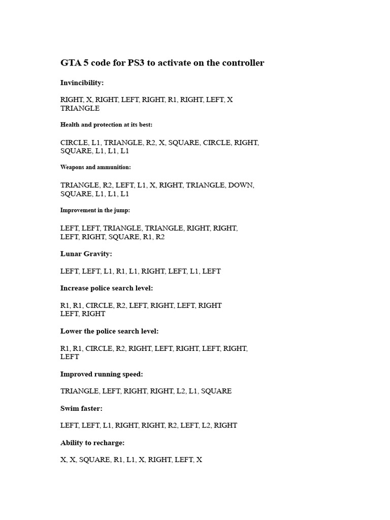 GTA 5 Code For PS3 To Activate On Controller | PDF