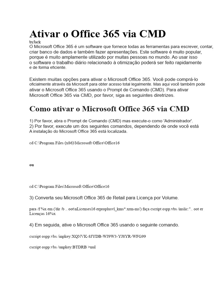 Ativação do Office 365 via CMD | PDF