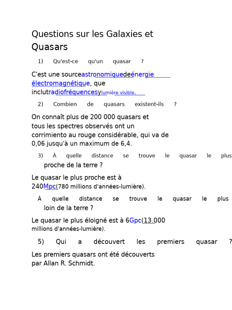 Questions Sur Les Galaxies Et Les Quasars | PDF | Galaxie | Voie lactée