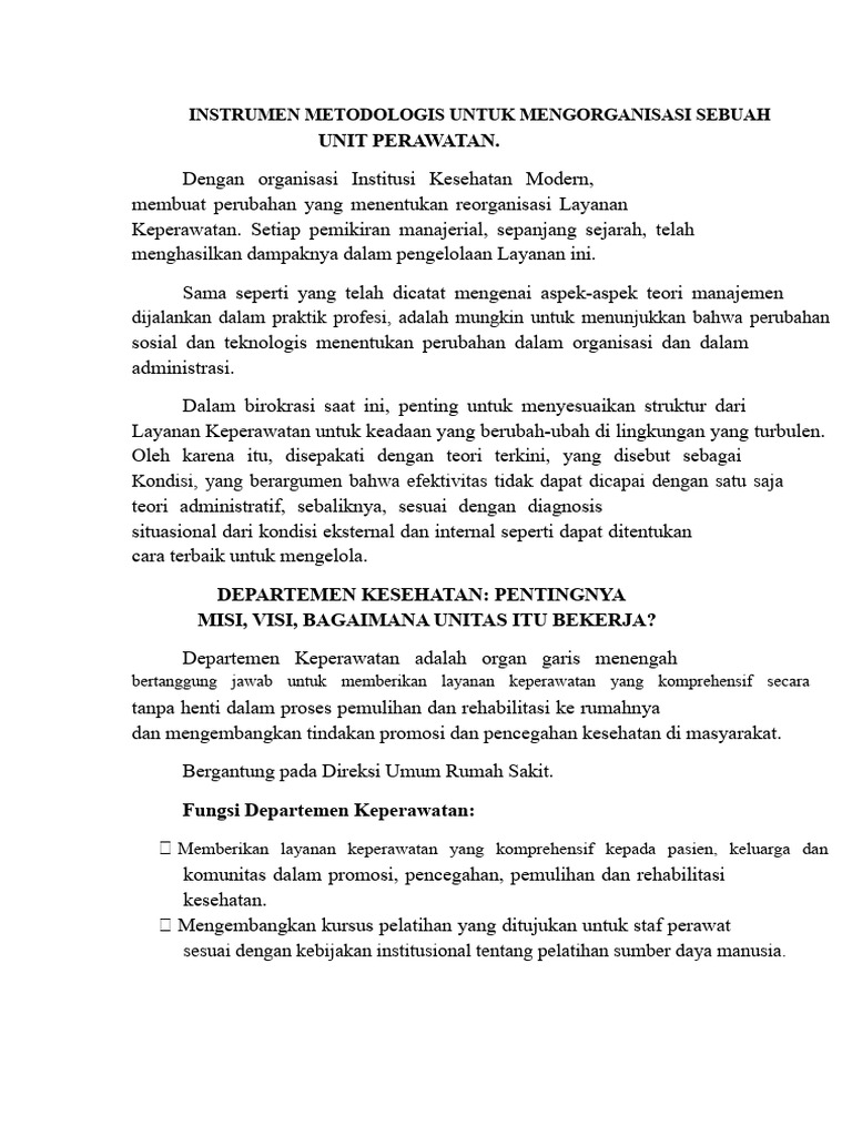 Instrumen Metodologis Untuk Mengorganisir Unit Keperawatan | PDF