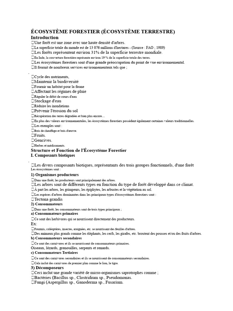 Écosystème forestier : structure et fonctions | PDF | Forêt | Sol ...