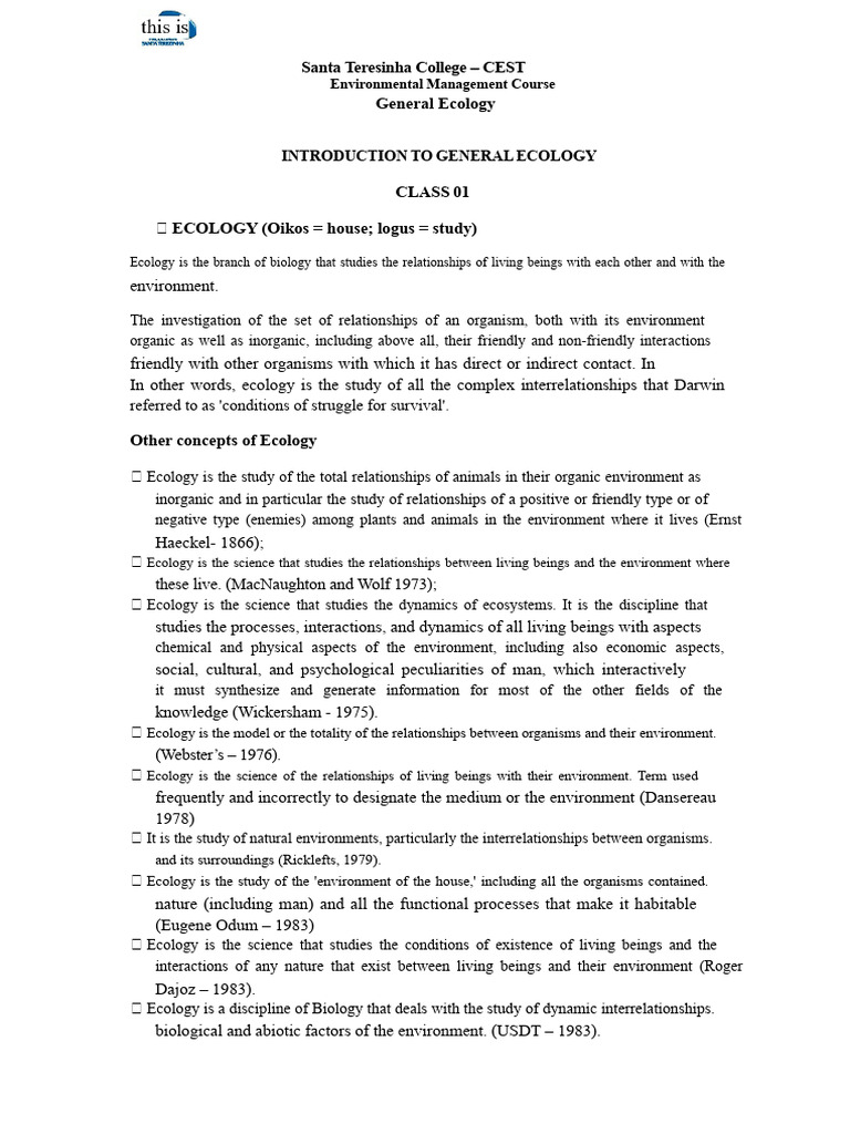 Introduction to General Ecology Concepts | PDF | Ecology | Natural ...