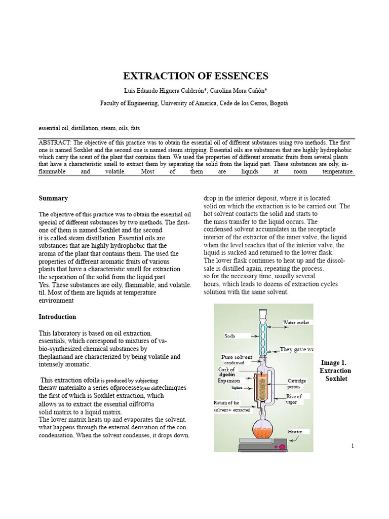 Report 1 - Essence Extraction | PDF | Essential Oil | Distillation