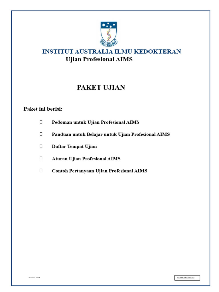Panduan Ujian Profesional AIMS 2023 | PDF