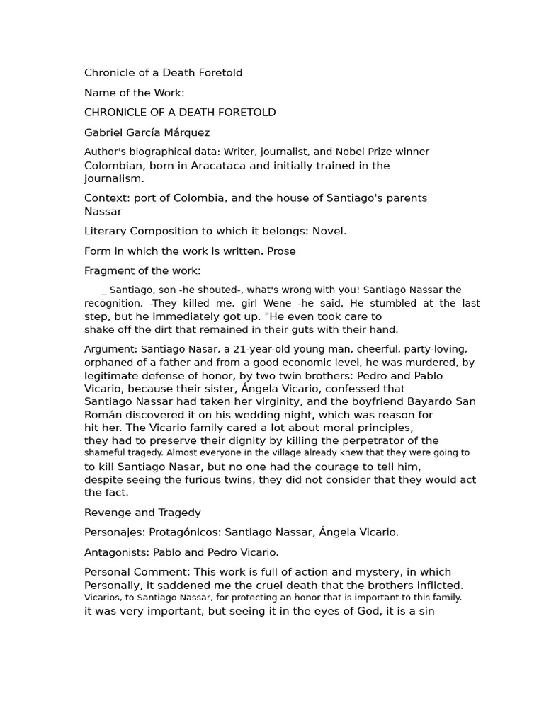 LITERARY FIGURES Chronicle of A Death Foretold | PDF