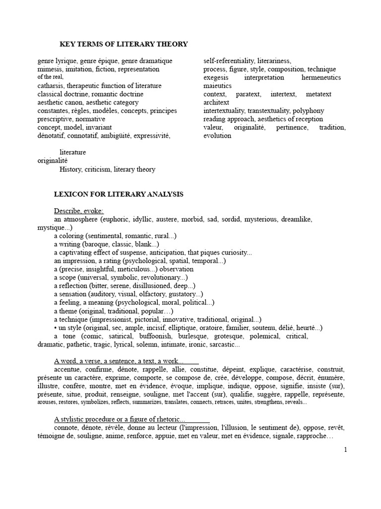 Literary Analysis Glossary | PDF | Literary Criticism | Aesthetics