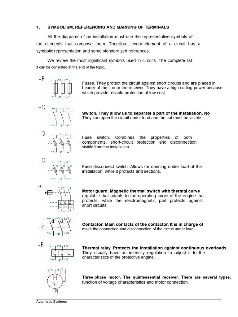 Circuit Symbols and Terminal Marking Guide | PDF | Relay | Switch