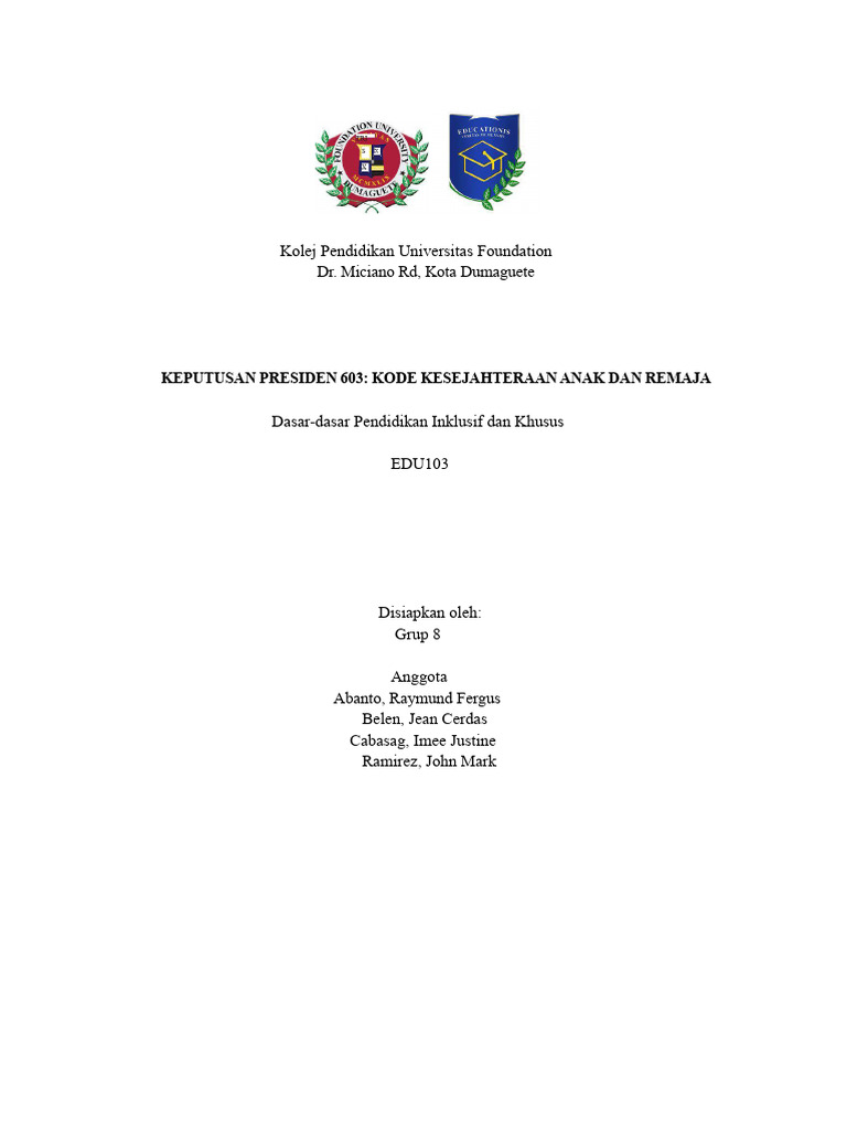 Kode Kesejahteraan Anak dan Remaja PD 603 | PDF