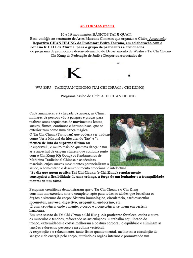 Tai Chi Chuan: 10 e 16 Movimentos Básicos | PDF | Tai Chi | Qigong