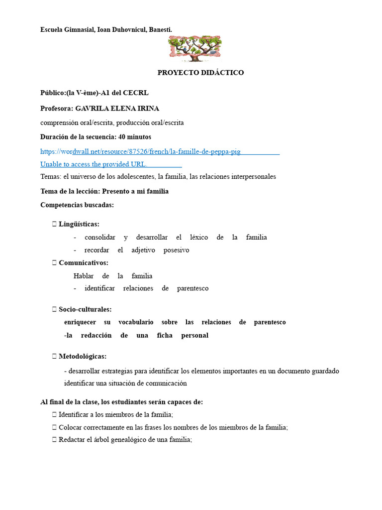 Proyecto Didáctico Sobre La Familia | PDF | Aprendizaje