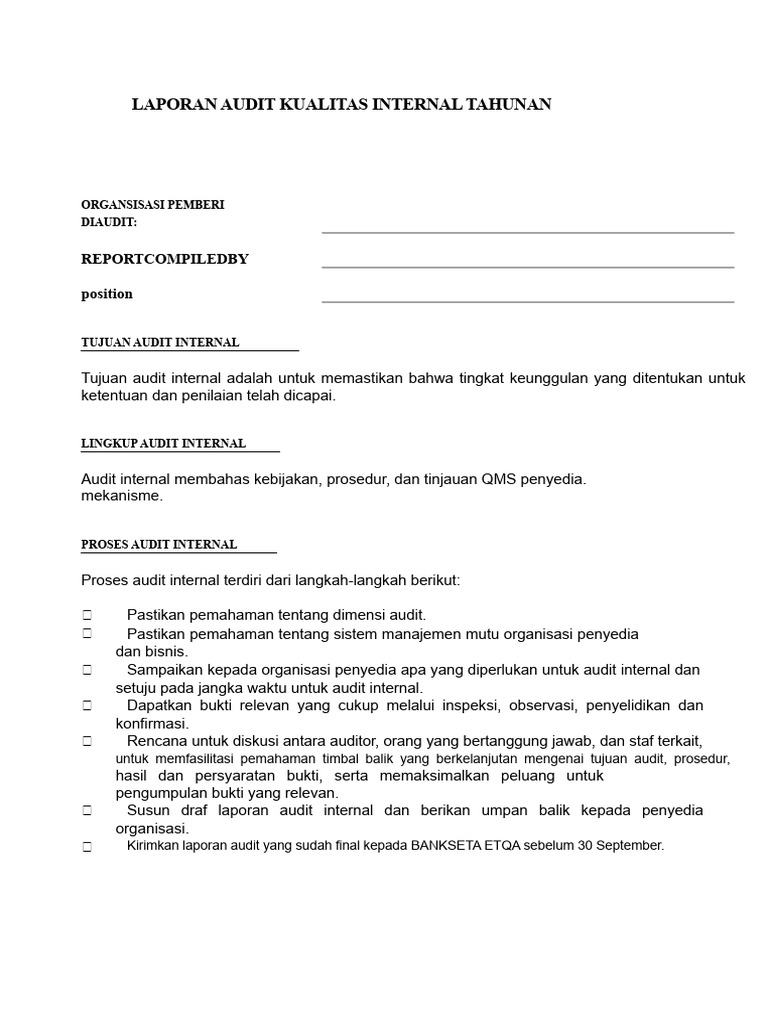 Laporan Audit Kualitas Internal | PDF