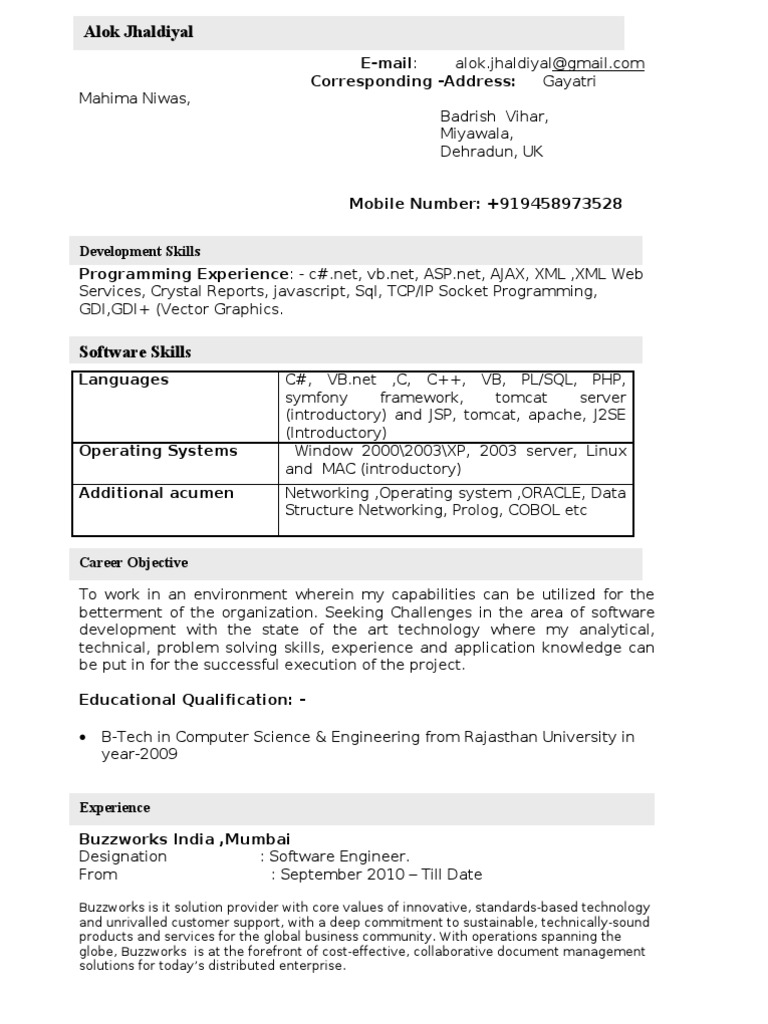 Alok CV | PDF | Myspace | Java Script