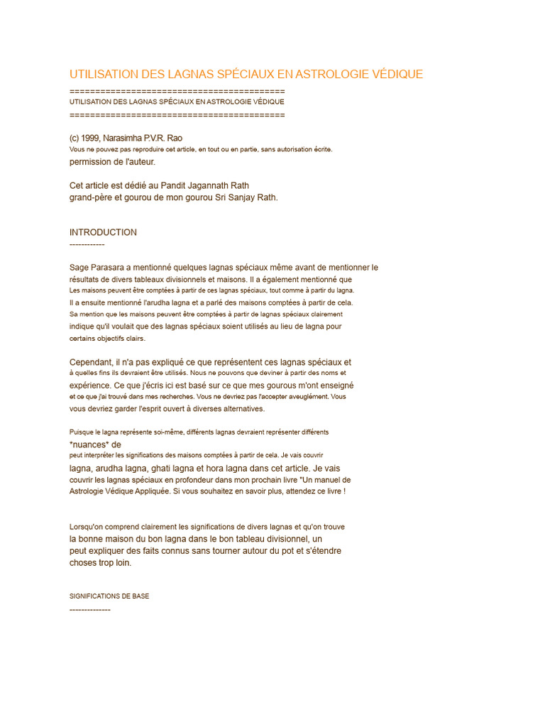 Utilisation Des Lagnas Spéciaux en Astrologie Védique | PDF | la ...