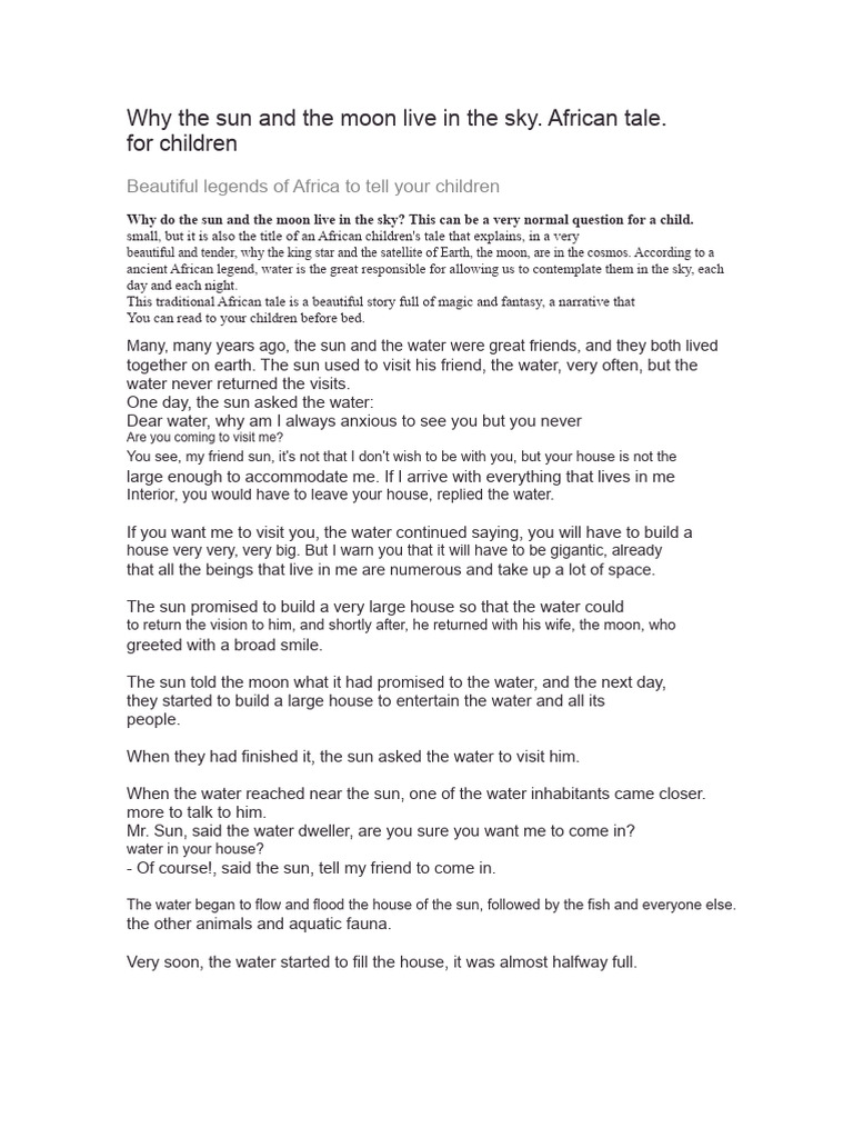 Why The Sun and The Moon Live in The Sky. An African Tale For Children ...