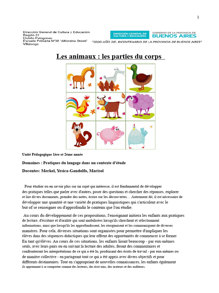 Séquence Didactique Les Animaux Et Les Parties Du Corps | PDF ...