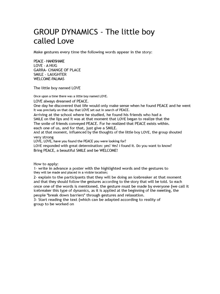 GROUP DYNAMICS - The Little Boy Called Love | PDF