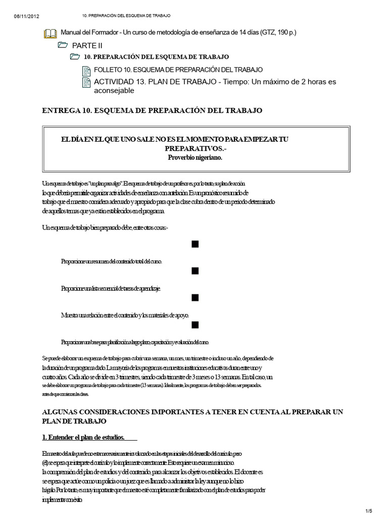 Esquema de Trabajo para El Profesor | PDF | Plan de estudios | Aprendizaje