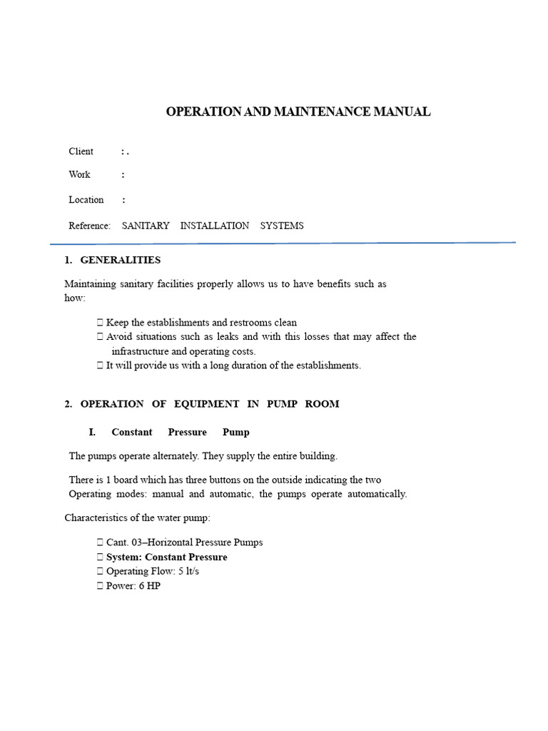 Operation and Maintenance Manual | PDF