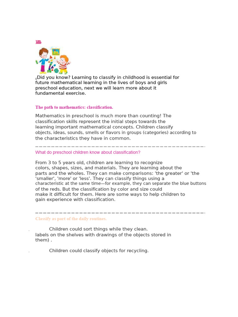 The Classification in Preschool Stage | PDF