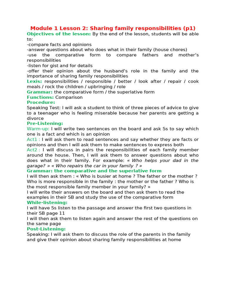 Family Responsibilities in 9th Grade | PDF