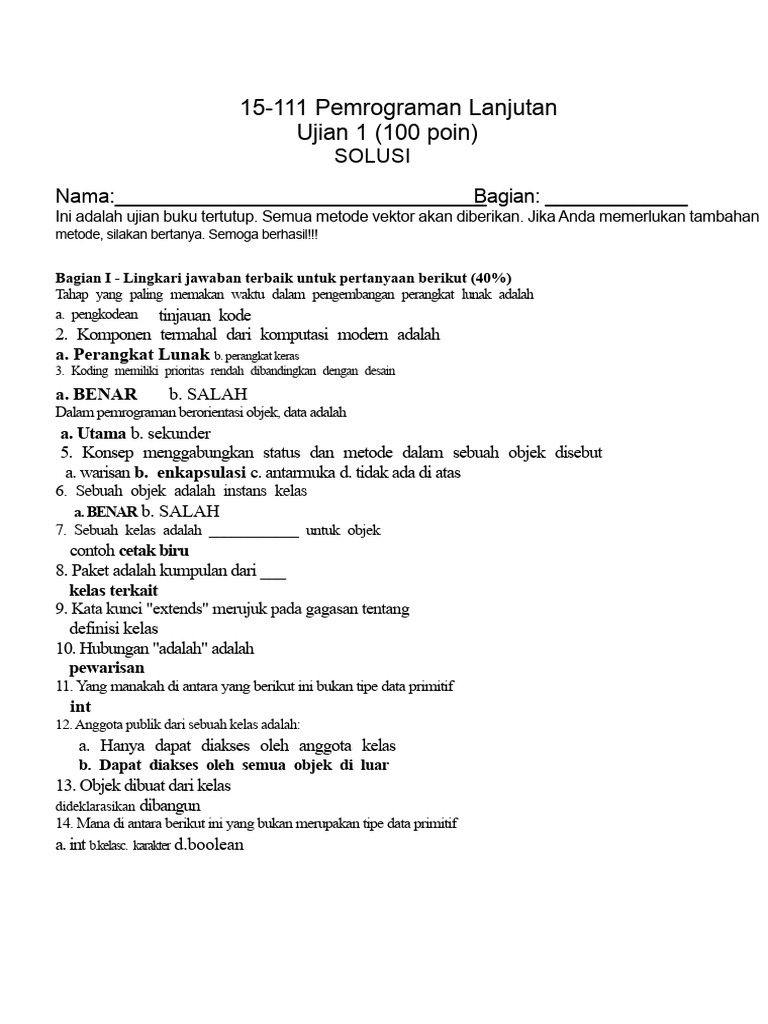 Ujian Pemrograman Lanjutan 1 | PDF